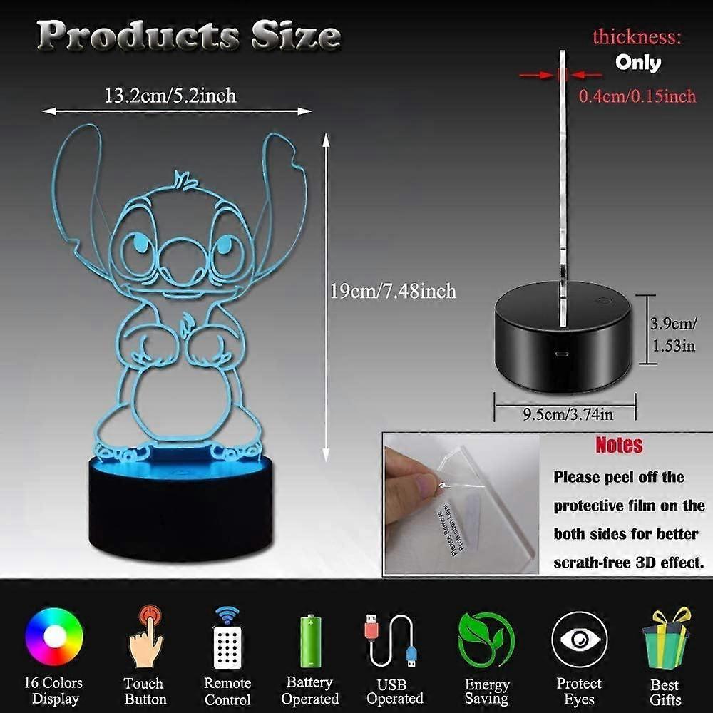 Stitch Night Light, Lilo and Stitch 3D Led Table Lamp Remote ...