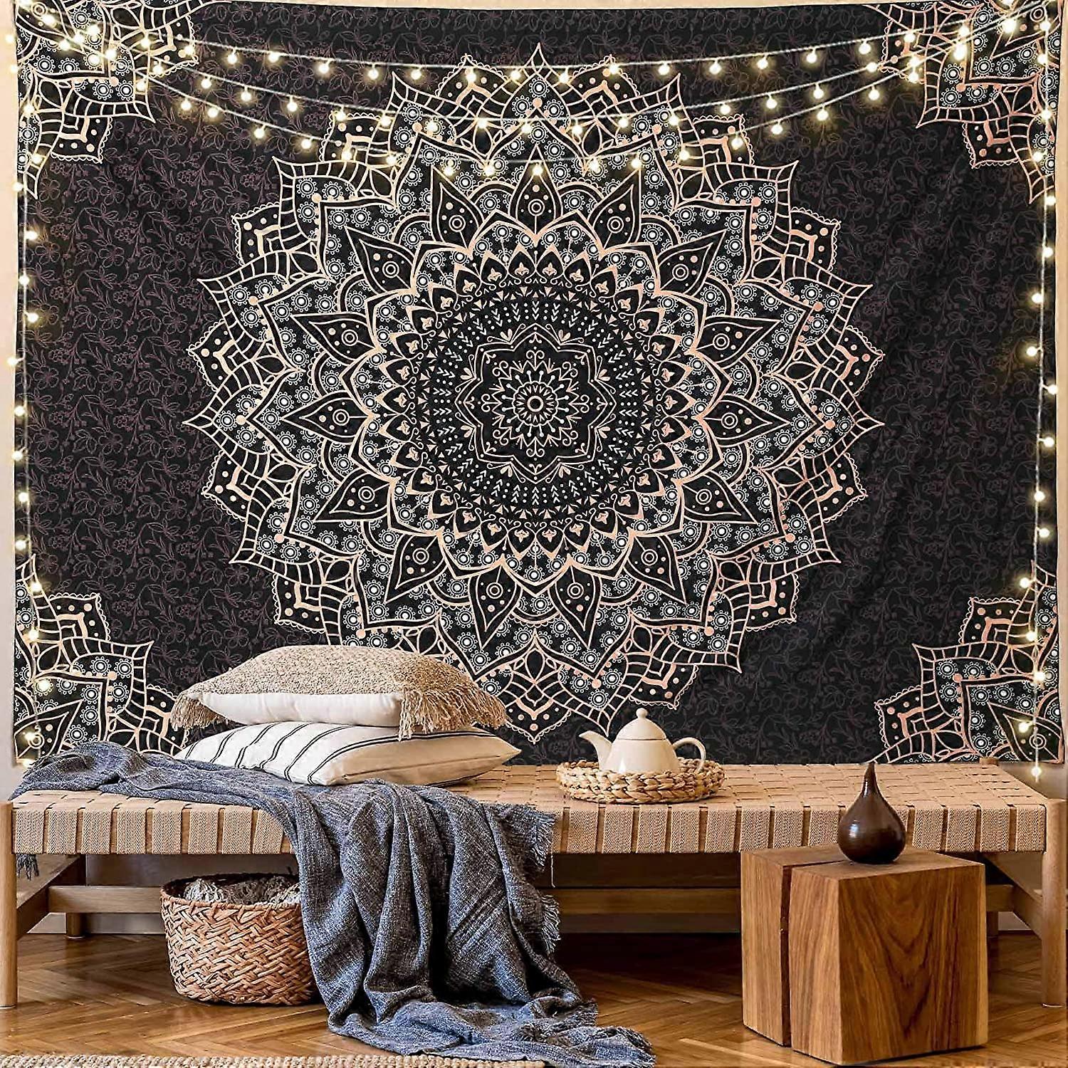 Black Mandala Tapestry Wall Hanging Psychedelic Wall Tapestry Aesthetic ...