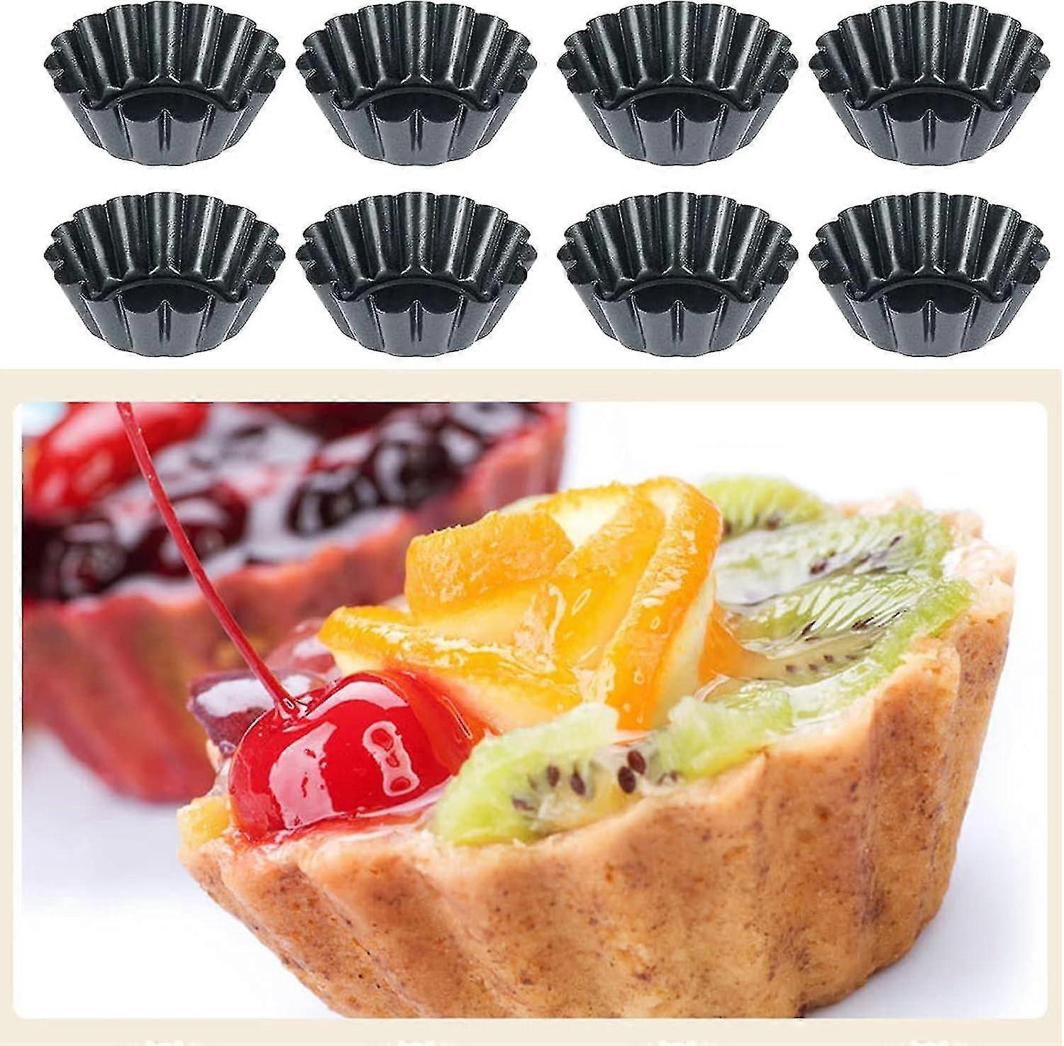 8-Piece Carbon Steel DIY Non-Stick Tart Mold Set with 6.5cm Diameter ...