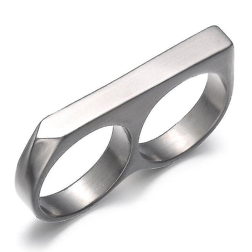 Double Finger Rings For Men Stainless Steel Punk Men's Ring Cool Boy ...