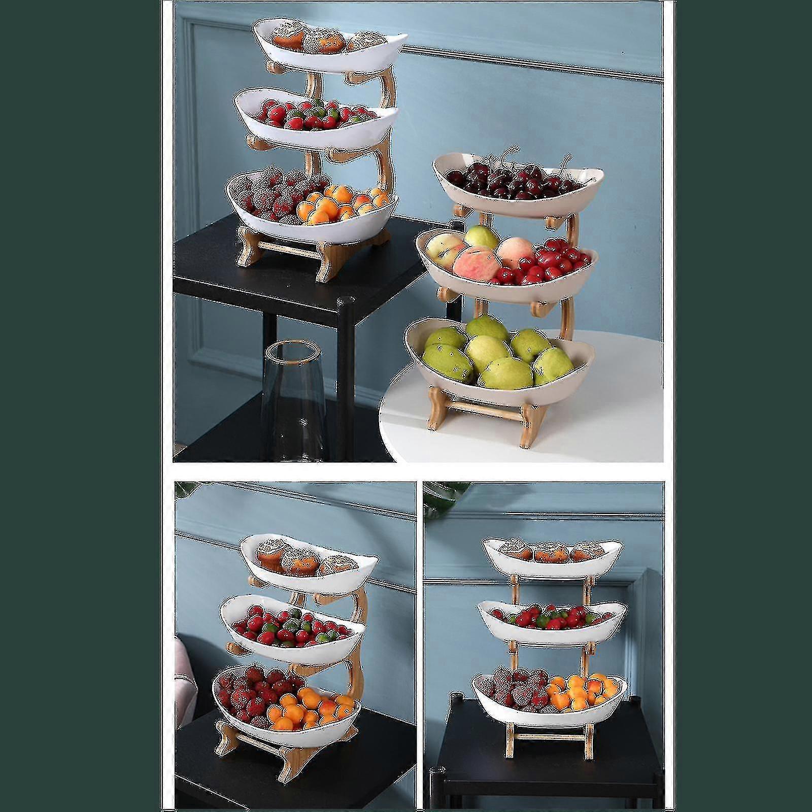 3 Tier Fruit Serving Tray Fruit Bowl With Metal Stand Ceramic Serving ...
