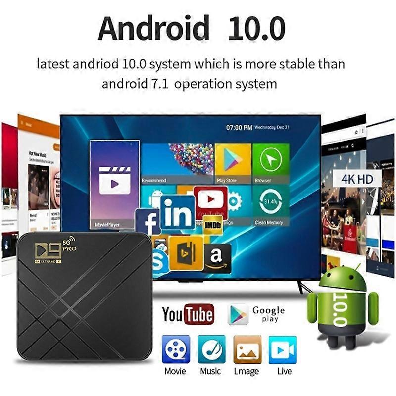 D9 PRO 2.4G/5G WiFi Set Top Box 4K HD Android TV Box 8GB+128GB | Fruugo UK