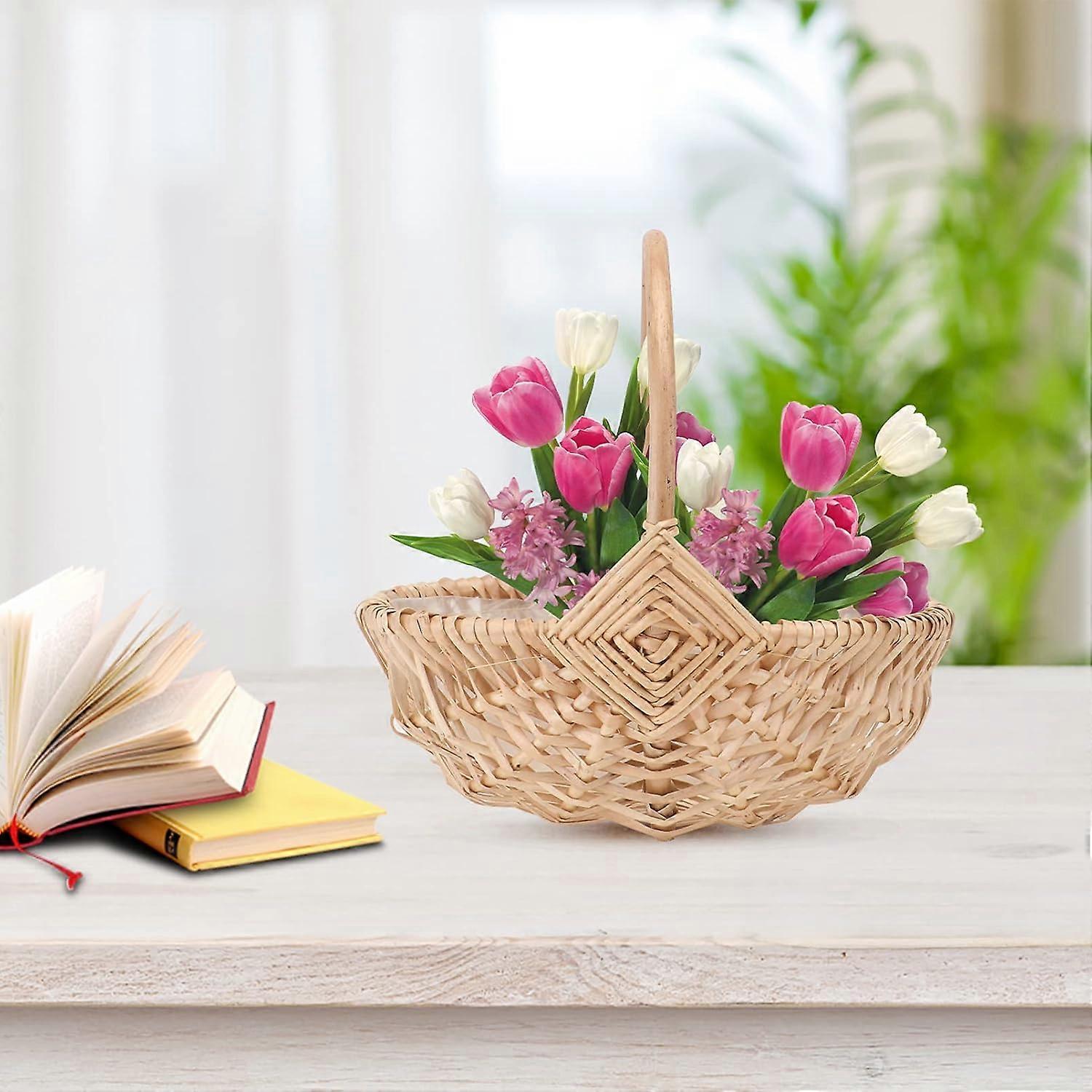 Rattan Flower Basket Size Medium Natural Color Rustic Style Picnic ...