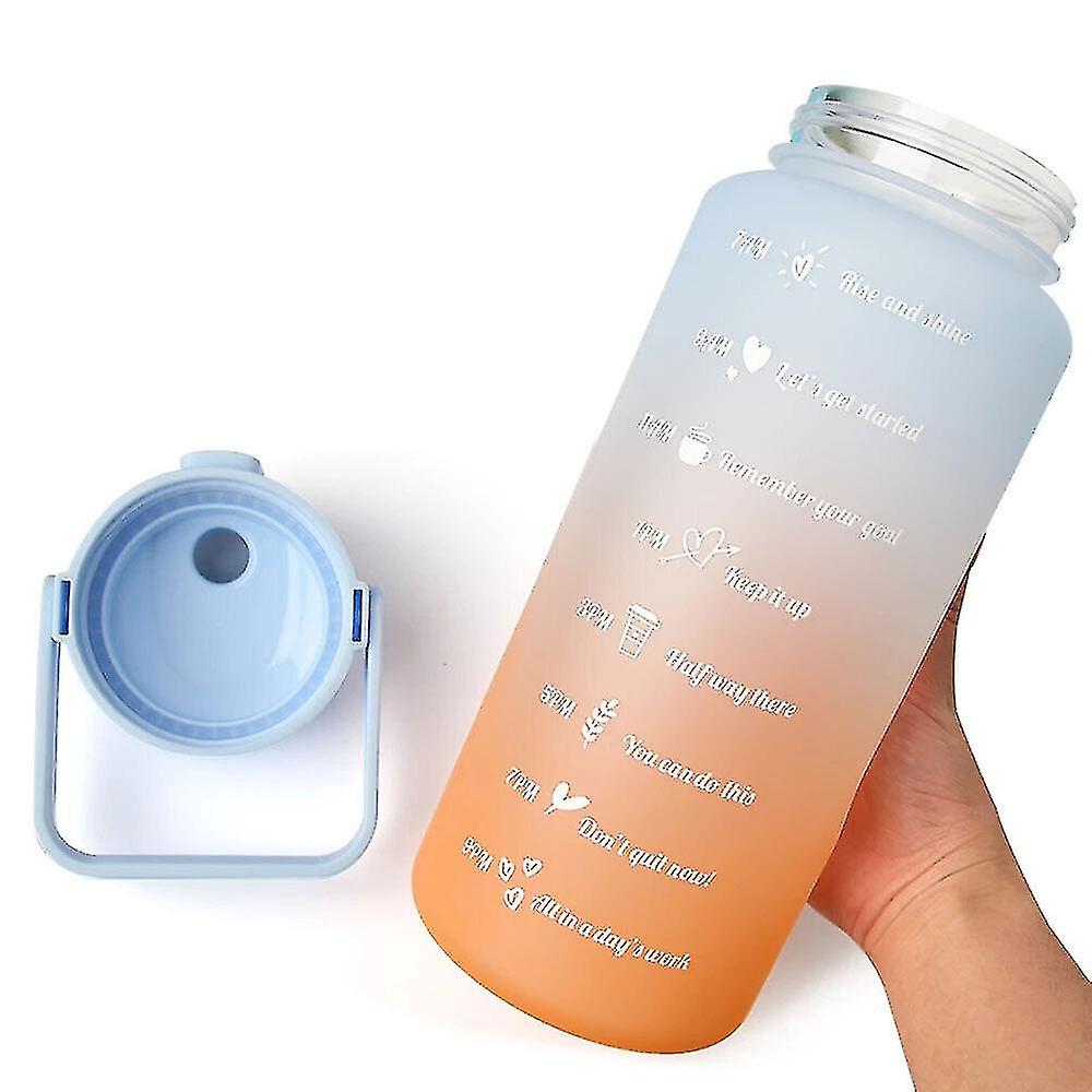 Large 2l Sports Water Bottle Time Marker With Straw Gym Travel Drinking Bottle | Fruugo UK
