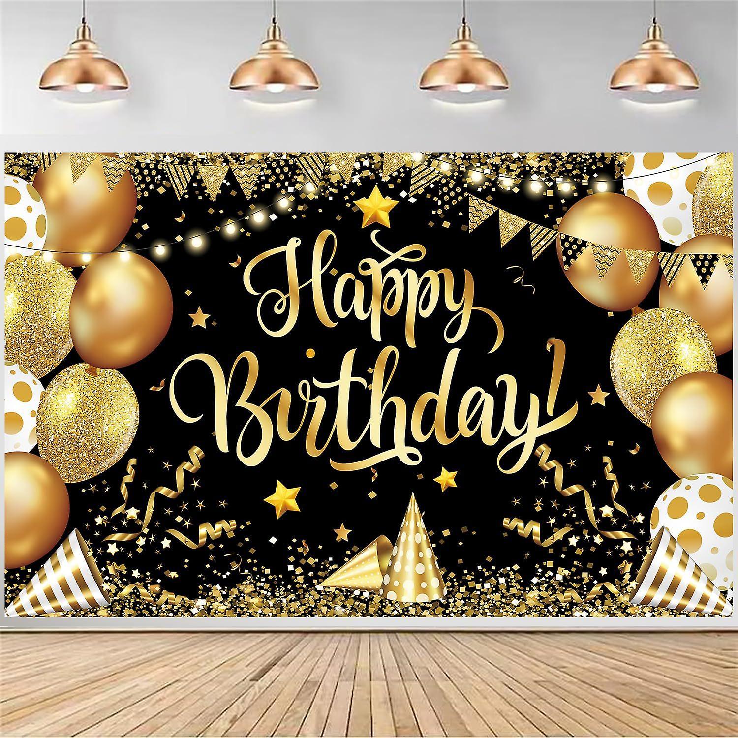 Happy Birthday Decorations Backdrop, Glitter Birthday Backdrop Sign ...