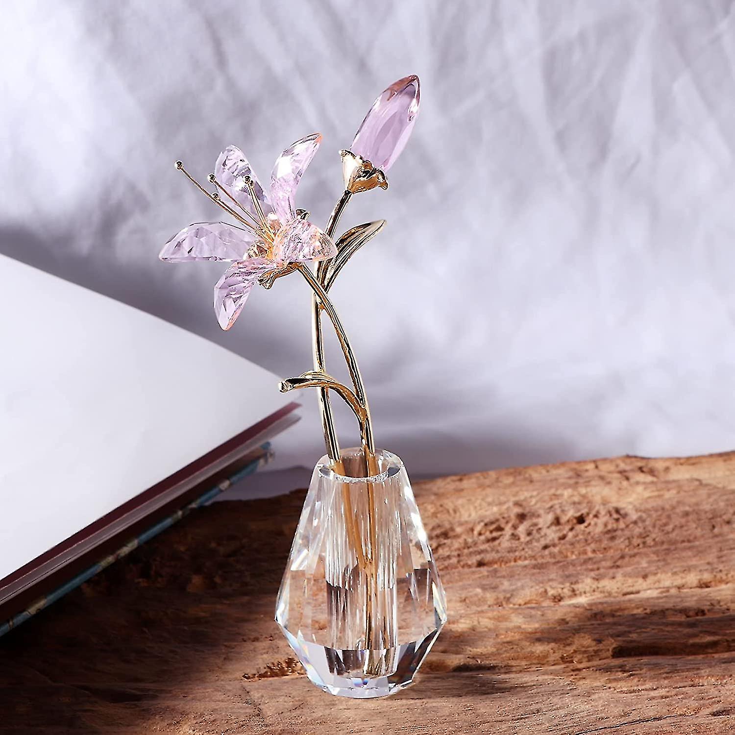 Crystal Floral Figurine Lily Flower Collectible Gifts For Women, Glass ...