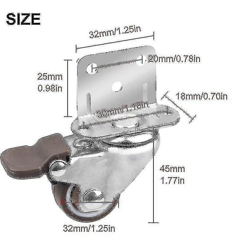 4 Small Furniture Casters 32mm Swivel Caster With Brake And L-mount Plate For Cabinet Coffee ...