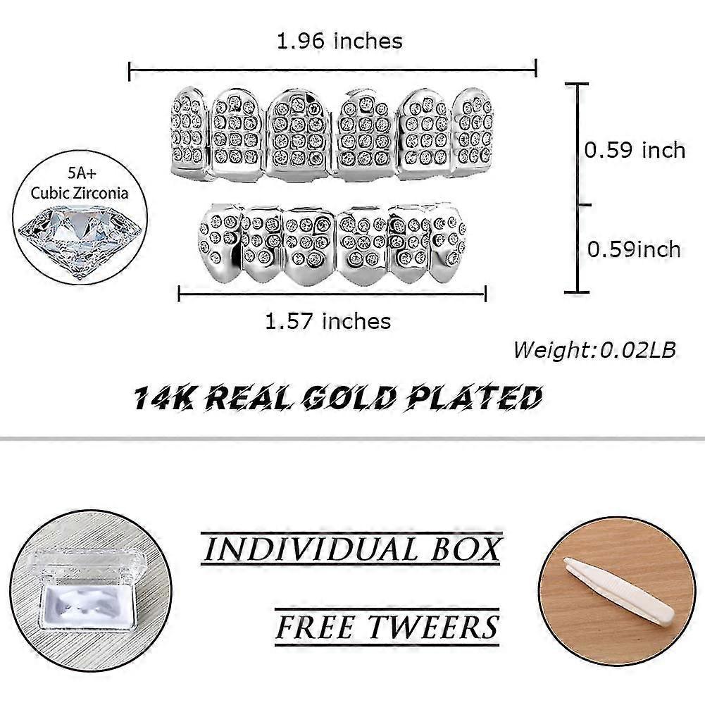 18K Plated Gold Grills Teeth Grillz for Men Women Iced Out Hip Hop ...