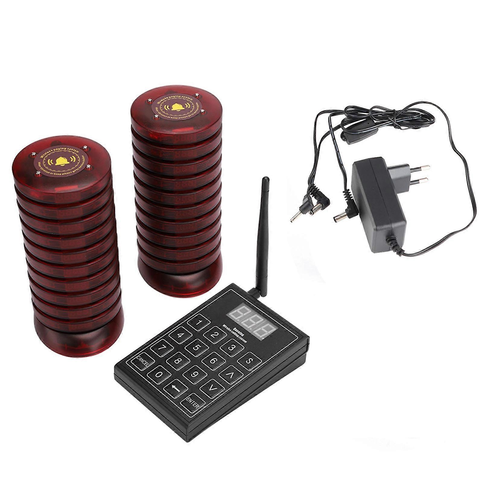 Restaurant Guest Waiter Wireless Queuing Calling Paging System with 20 Coaster PagersEU 100-240V ...