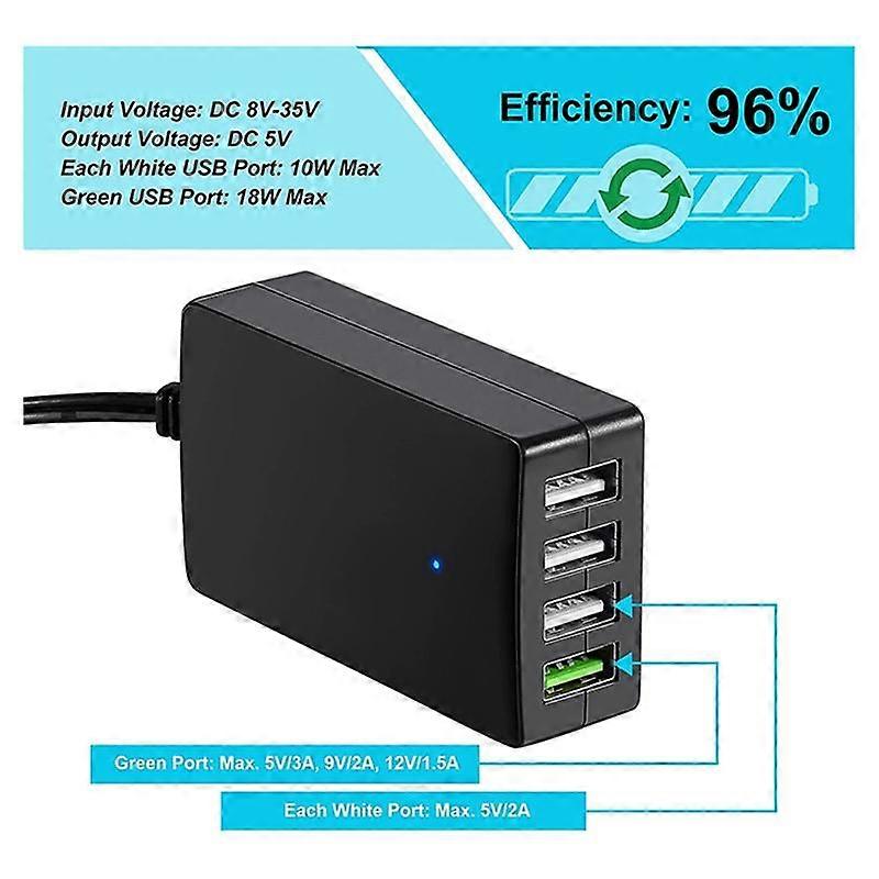 Portable DC with Battery Clip, 12V/24V To 5V 4-Port USB Charger ...