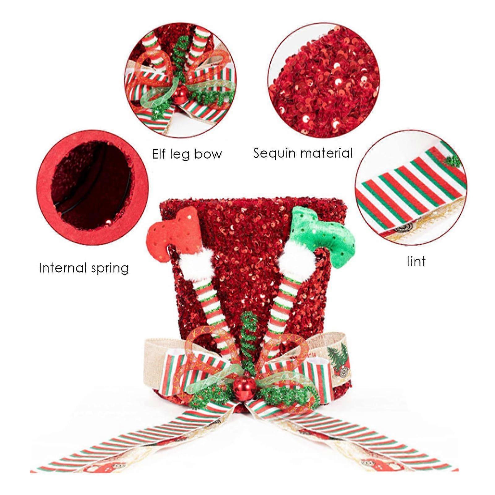 Christmas Tree Topper Hat - Foldable Candy/Elf Leg Top Hat with Bow and ...