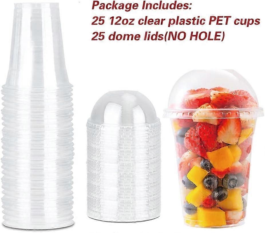 12 oz Clear Plastic Dessert Cups with Dome Lids (25 Sets), Disposable ...