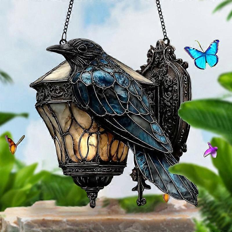 Raven on Lantern Suncatcher Halloween Crow Lantern Suncatcher ...