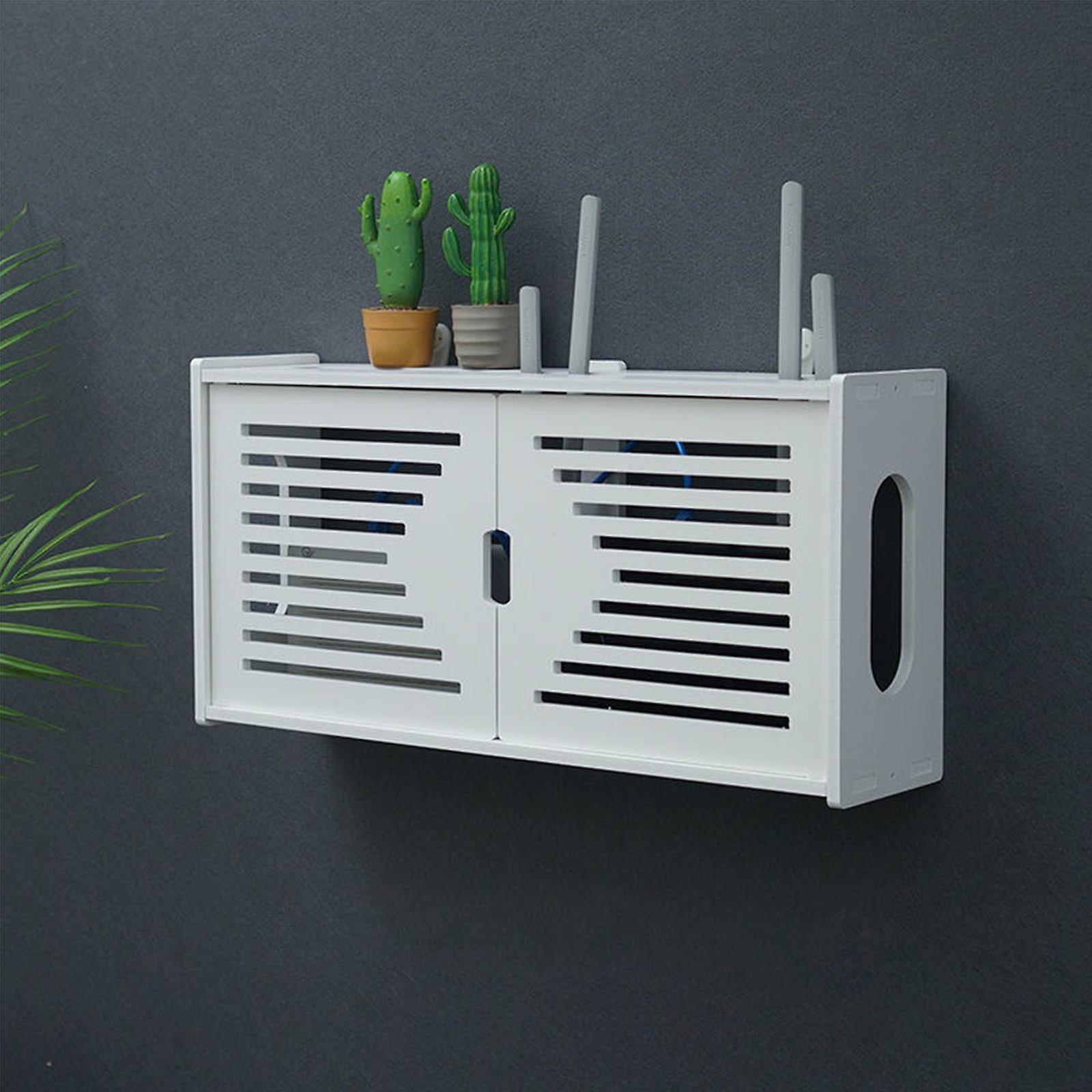 Wifi Router Storage Box Wall Hanging Shelf Wooden Bracket Free Punching ...