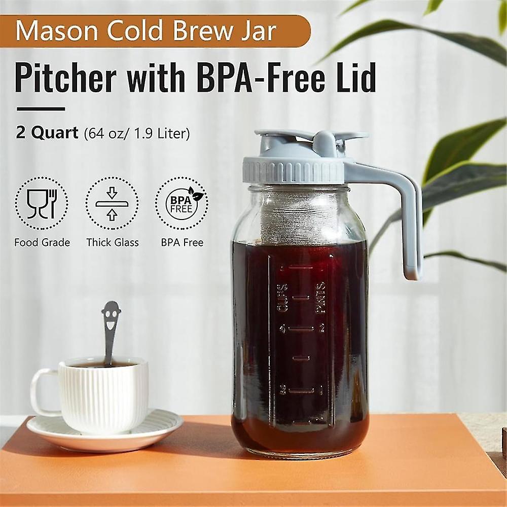 Cold Brew Coffee Maker Mason Jar 64oz, Durable Thick Glass Cold Brew ...