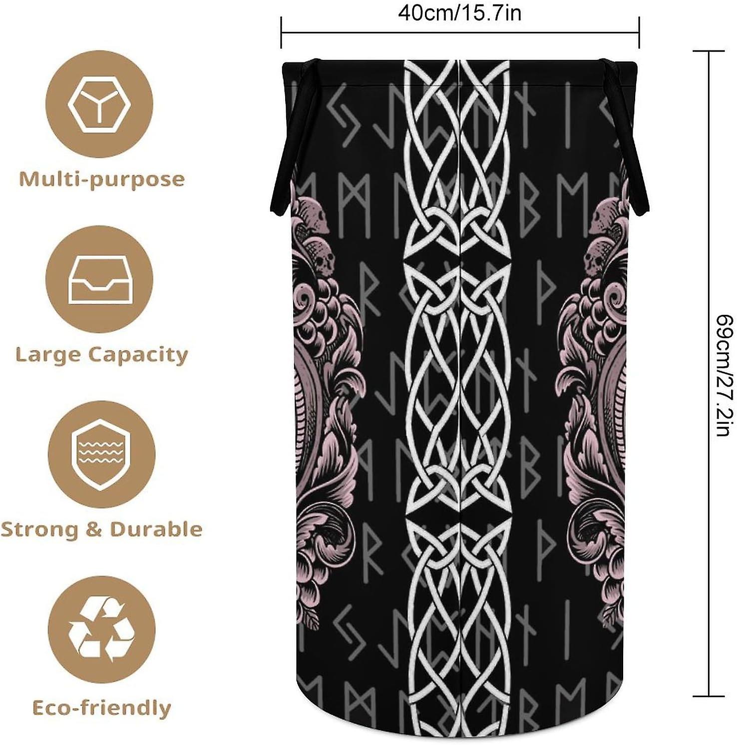 Norse Viking Crow Laundry Basket Large Volume, Gothic Skulls Floral ...