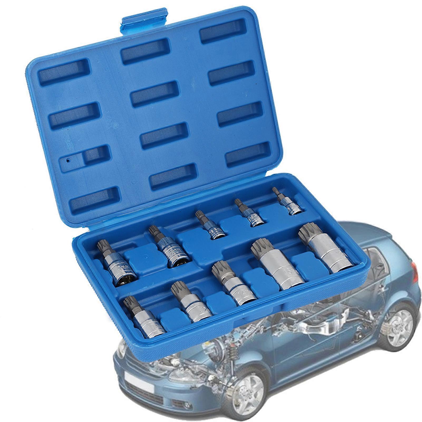 10Pcs 12 Point Triple Square Splined Bit Socket Set M4-M18 1/4" 3/8" 1/ ...