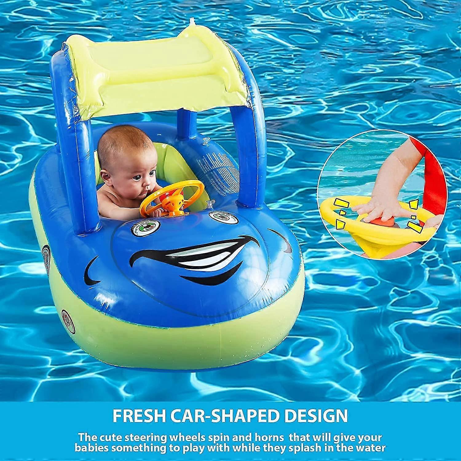 Baby Inflatable Pool Float With Canopy, Car Shaped Swim Float Boat For Infant Toddler Kids ...