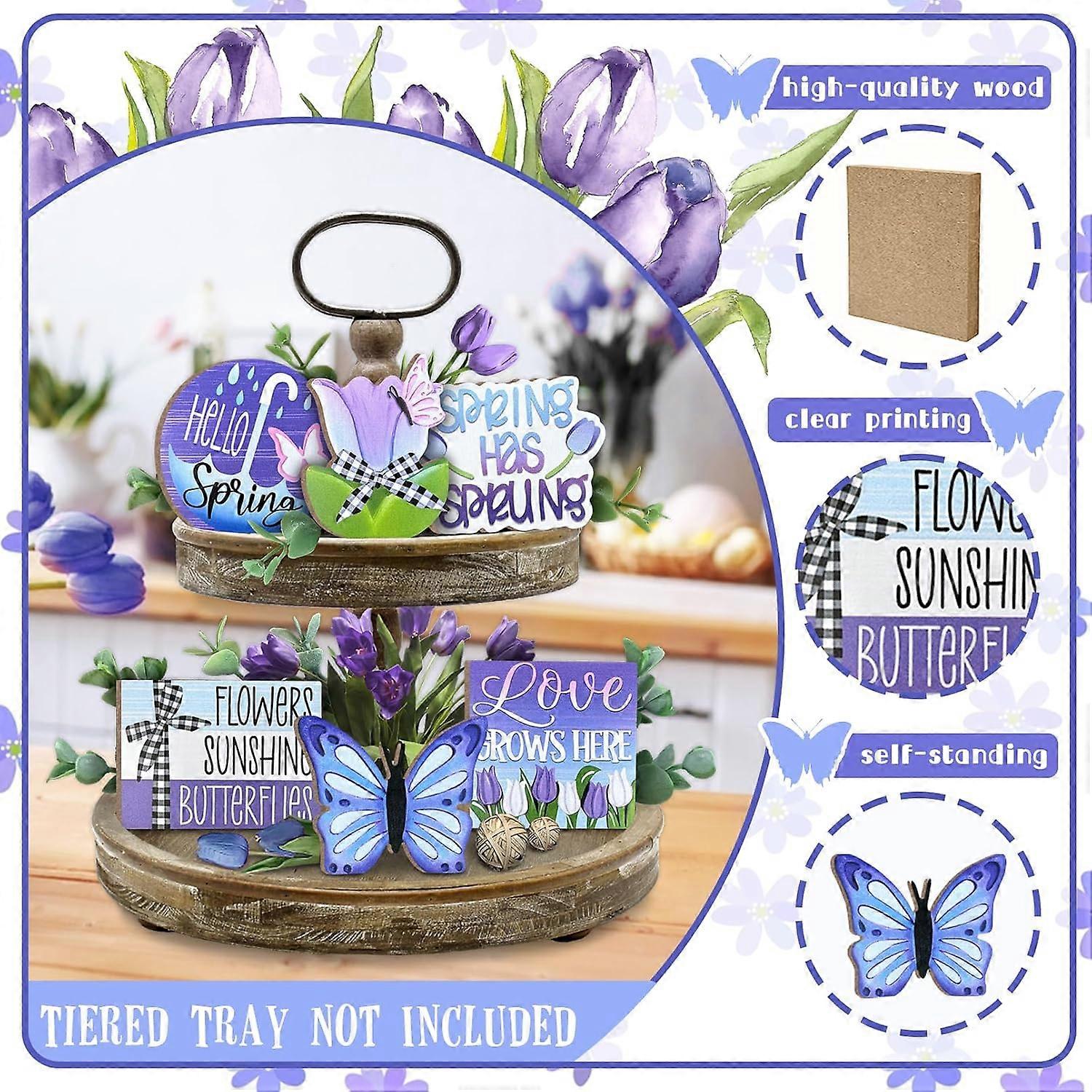 Spring Tiered Tray Decor, Purple Tulip Farmhouse Tray Decorations Set ...