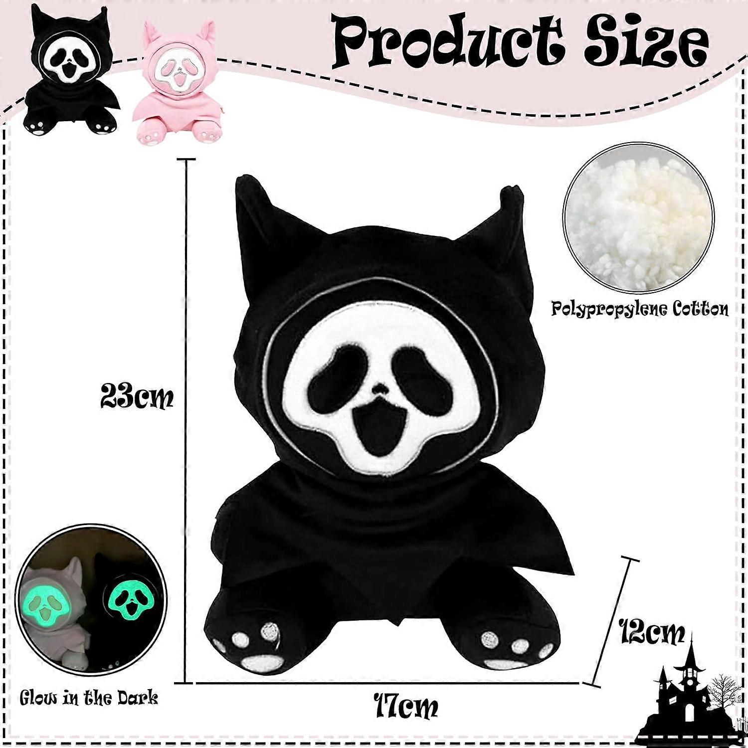 Black Ghost Face Plush Toy Halloween Stuffed Doll,23cm Luminous Terrors Plush Doll Halloween ...