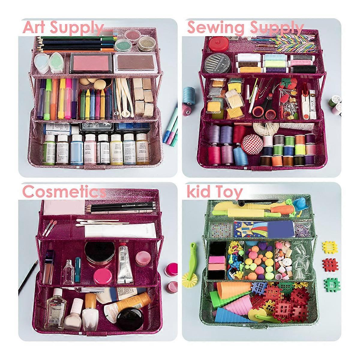 Glitter Pink & Craft Tool Storage Box,3-Layer Stackable Carry Tackle ...