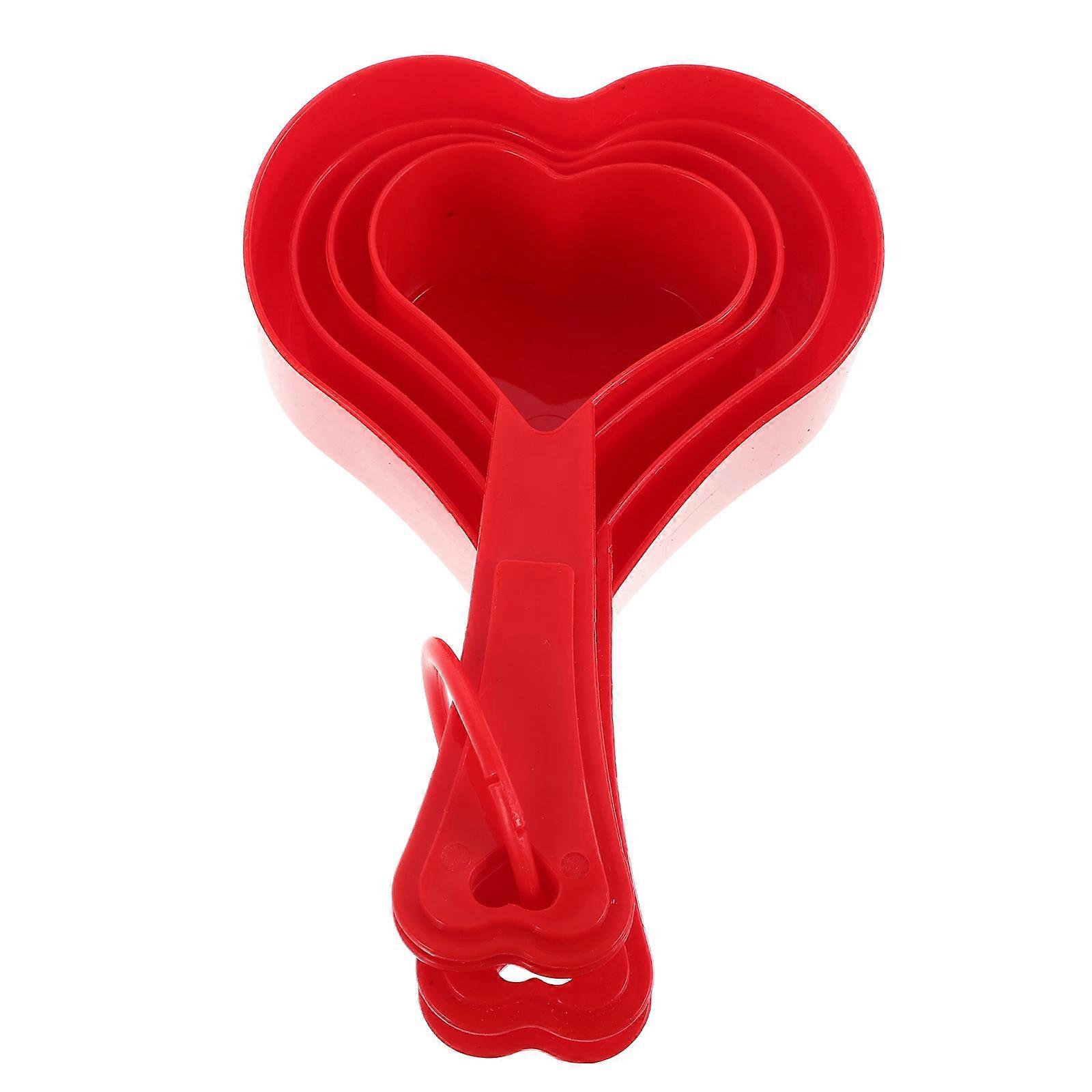 Cute Heart Shaped Measuring Spoon Set for Kitchen Use Plastic Red Sizes ...