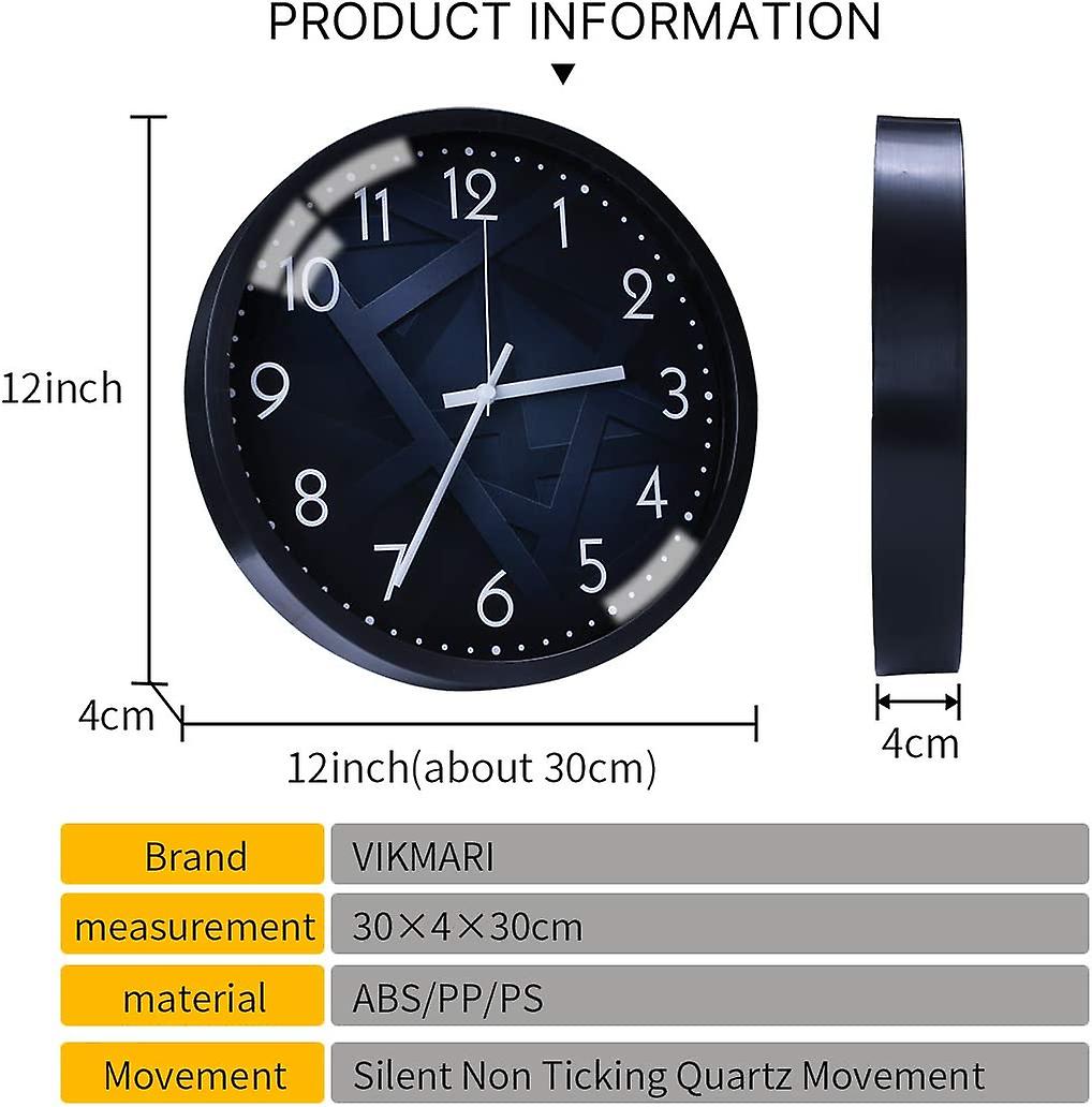Black Glass Wall Clock 12 Inch Art Wall Clock Silent Tick Free Quality ...
