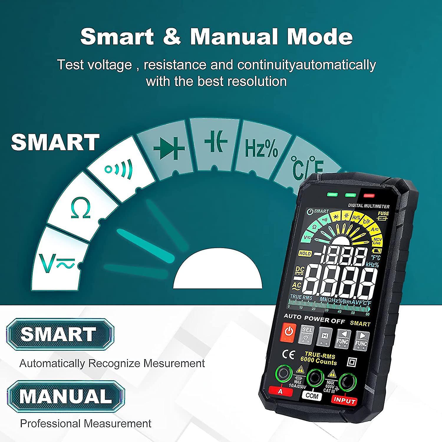 Multimeter, Digital Multimeter 6000 Counts Trms, Auto-ranging Color Lcd ...