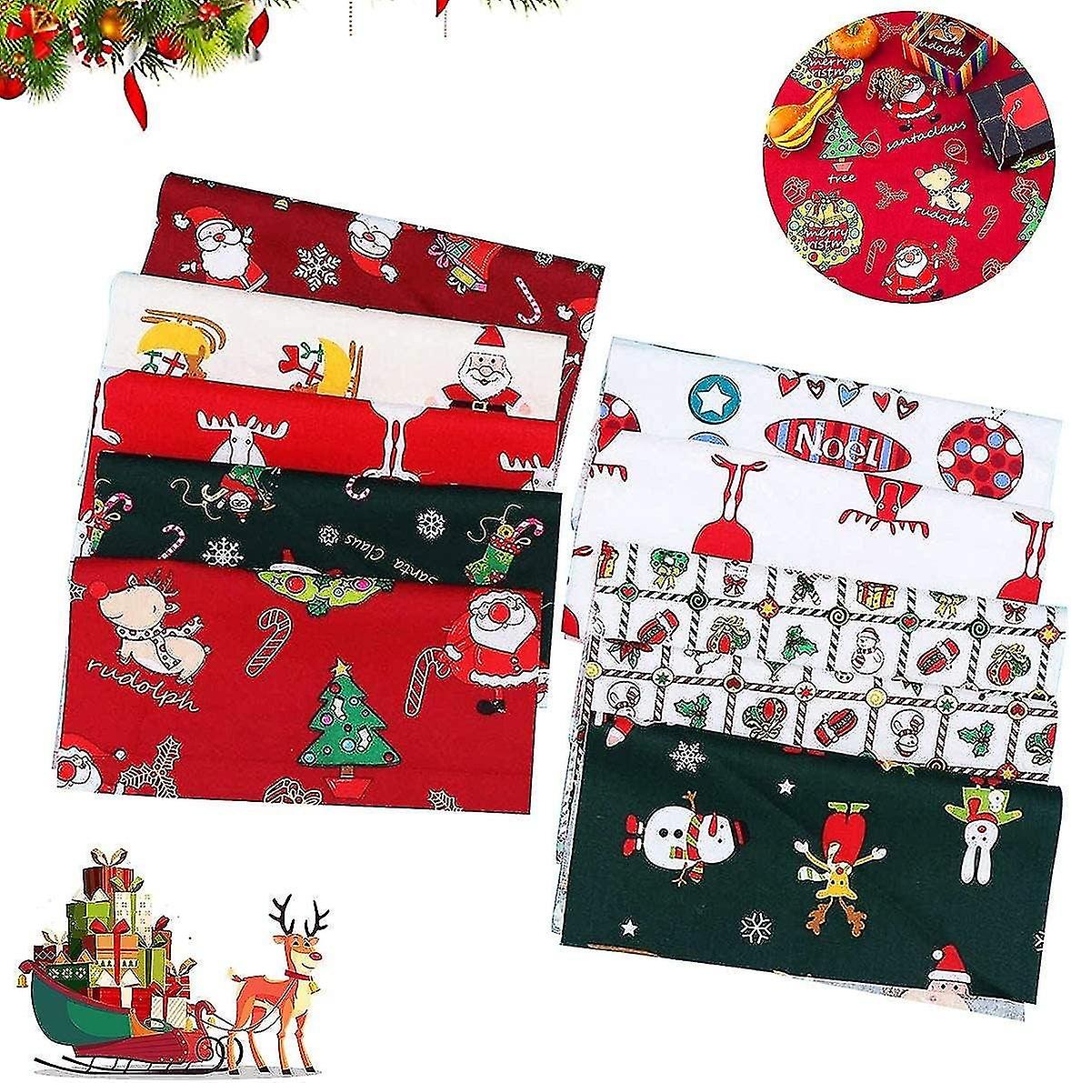 10 Pieces Christmas Cotton Fabric Christmas Printed Cotton Fabric ...