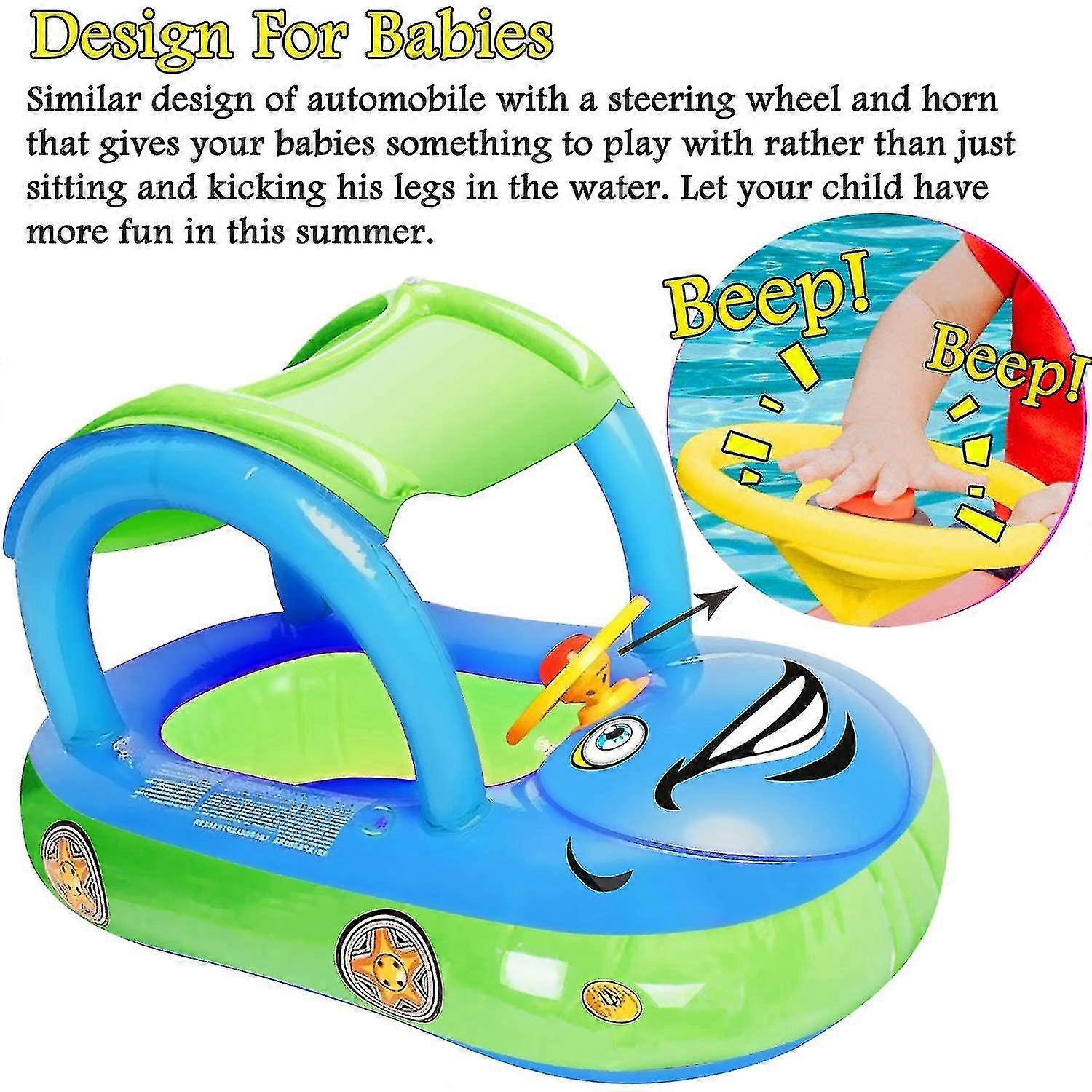 Christmas Baby Inflatable Pool Float With Canopy, Car Shaped Swim Float Boat For Infant Toddler ...