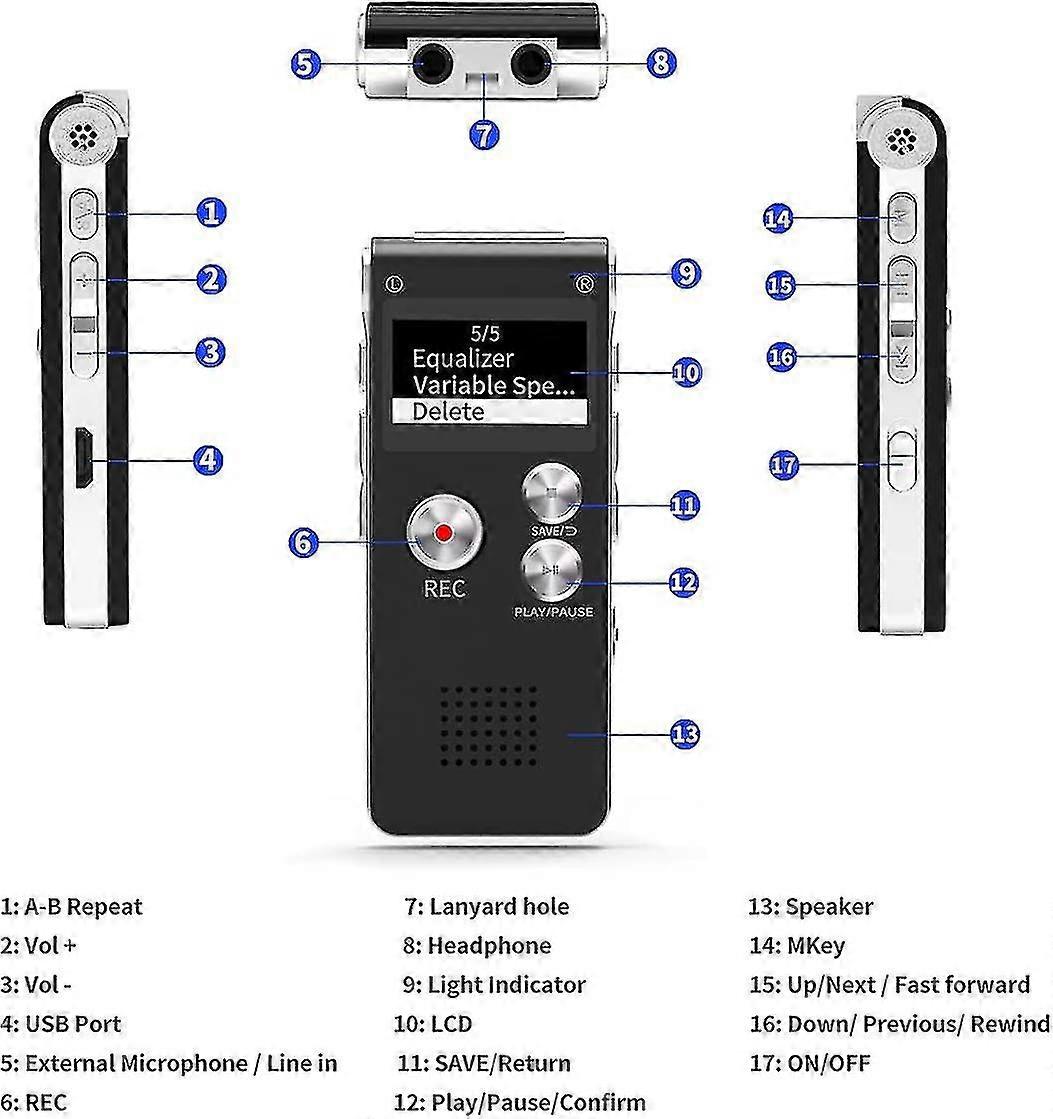 Digital Voice Recorder 16gb Voice Recorder With Playback For Lectures ...