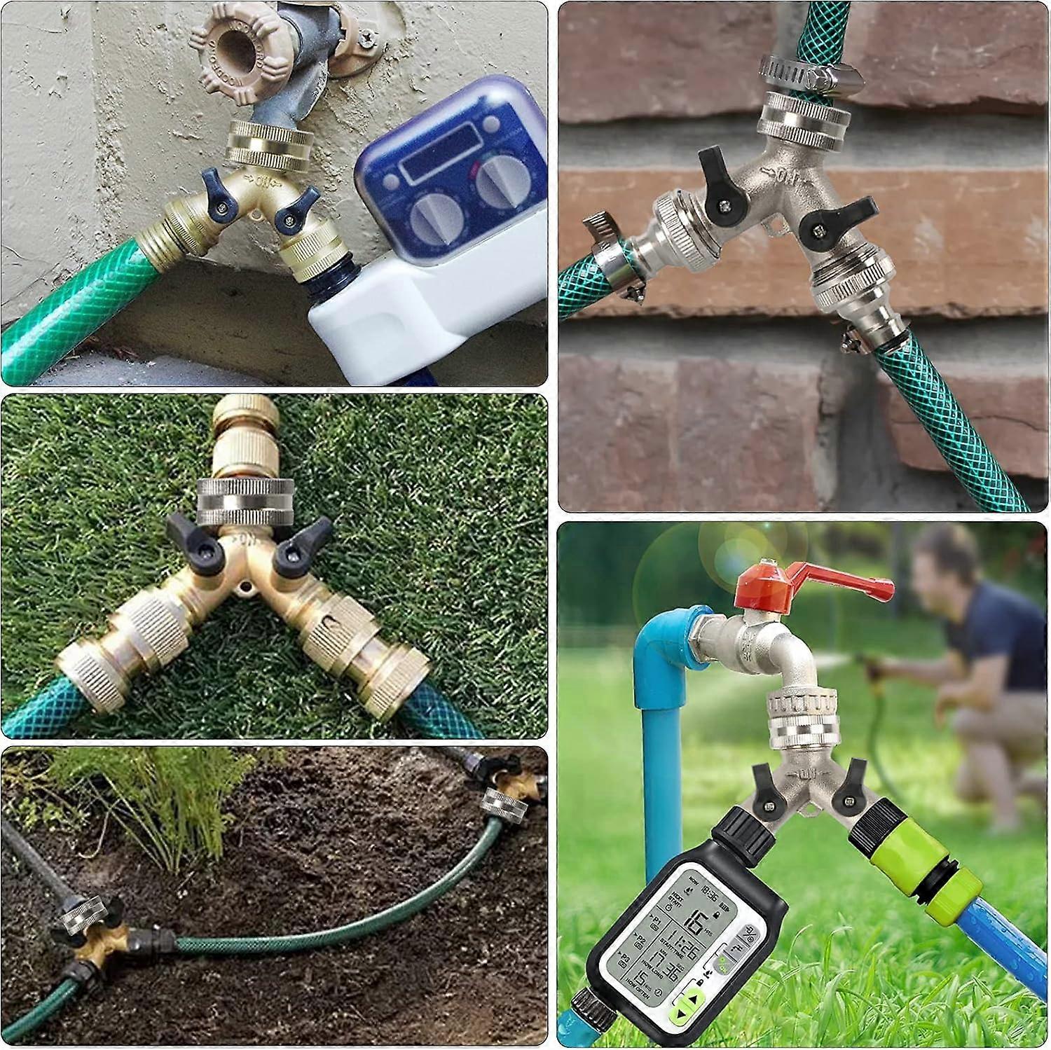 2-Way Y-Distributor, Double Washing Machine Faucet, 3/4" Brass Garden ...