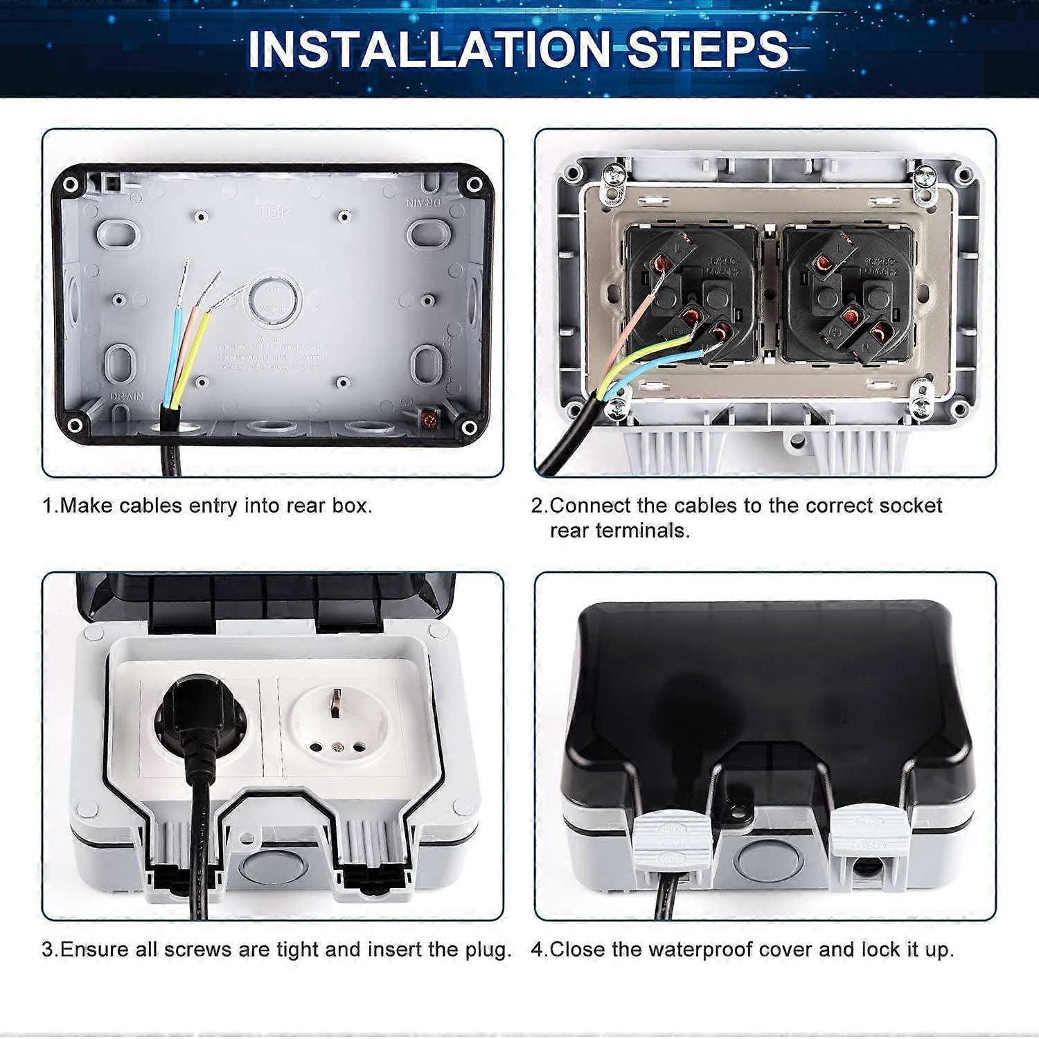 External socket, electrical, waterproof, wall socket with double switch ...