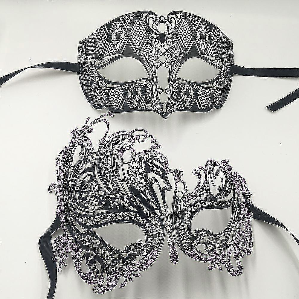 Black Silver Gold Metal Filigree Laser Cut Couple Venetian Party Mask ...
