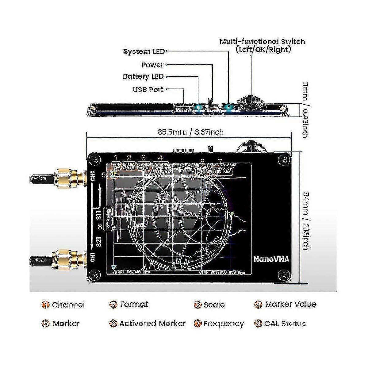 2024 New Nanovna-h Vector Network Antenna Analyzer 10khz-1.5ghz Mf Hf Vhf Uhf Slot Spectrum ...