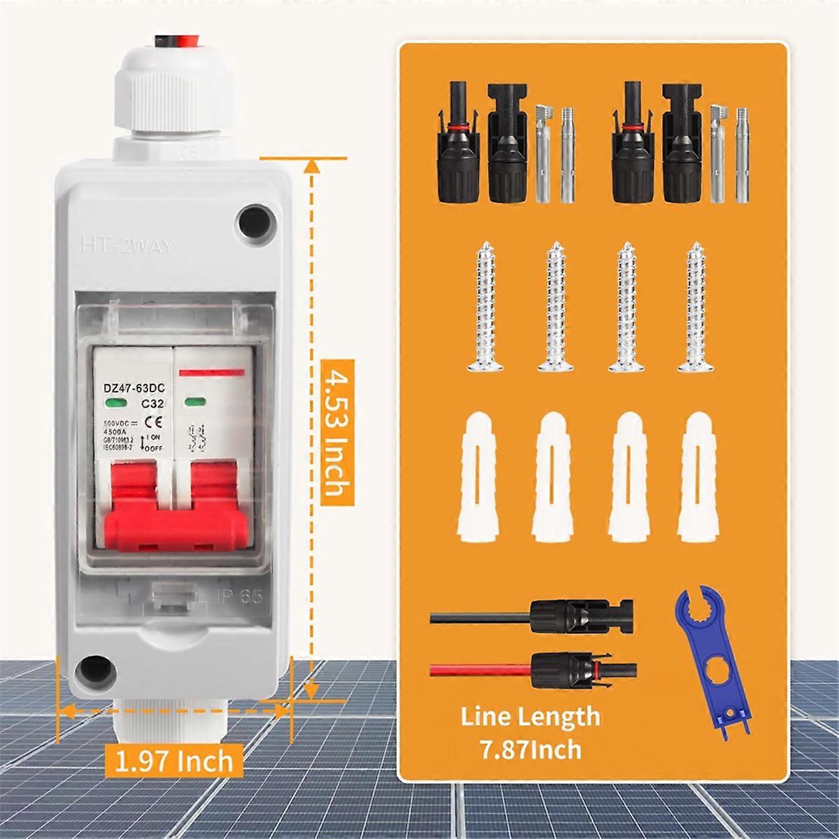Solar Panel Disconnect Switch DC 500V Solar Circuit Breaker Box 32Amp IP65 Waterproof Miniature ...