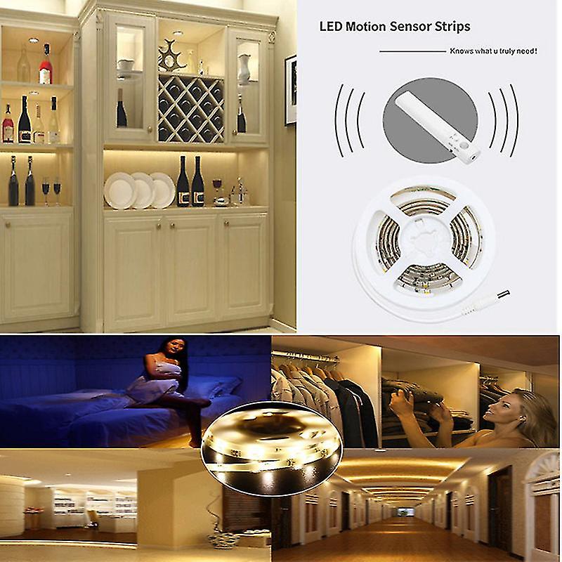 Led 1m Strip Light Wireless Pir Motion Sensor Wardrobe Cabinet Battery ...