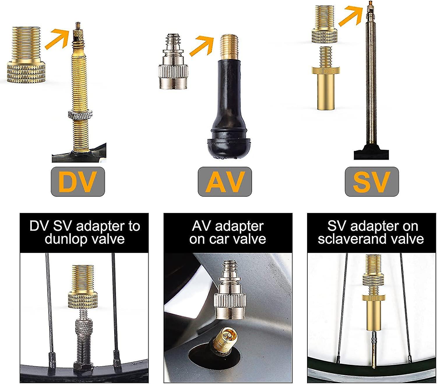 Bike Pump Adapter, 12 Pieces Bike Valve Adapter Dv Av Sv Bicycle Valve ...