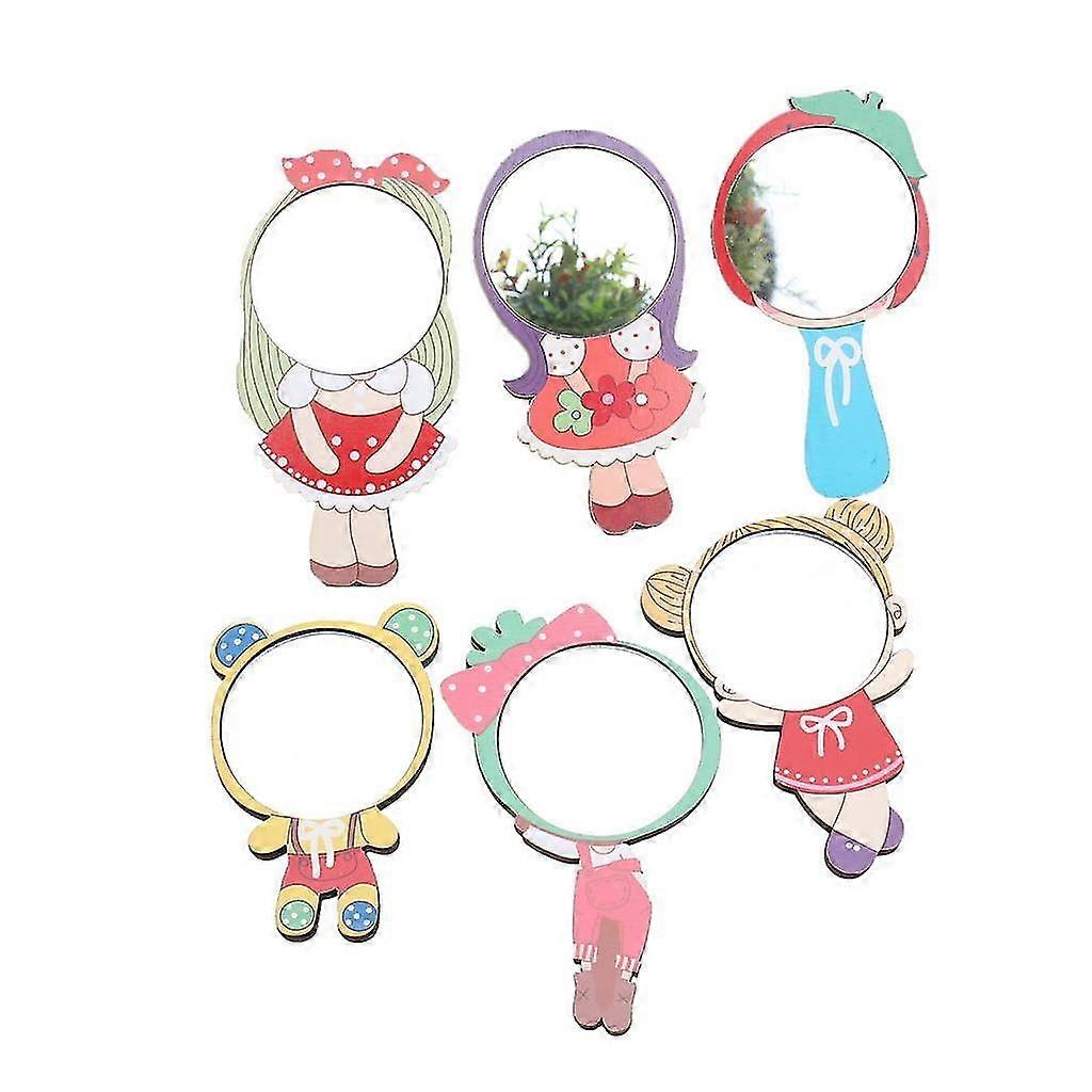 hg 4x Cartoon Pattern 14 Styles Wood Mirror Kids Hand Held Mirror Toys ...