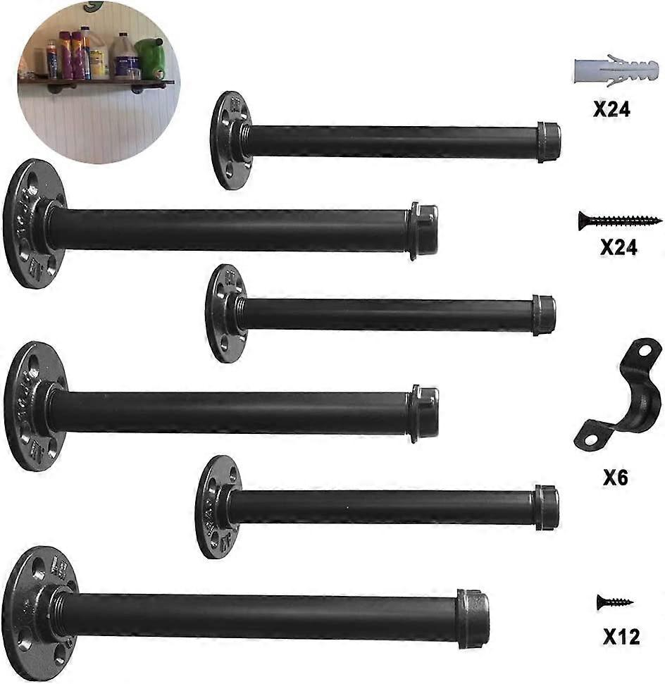 Industrial Black Iron Pipe Rack Brackets 12 Inch Set of 6 Rustic Pipe ...