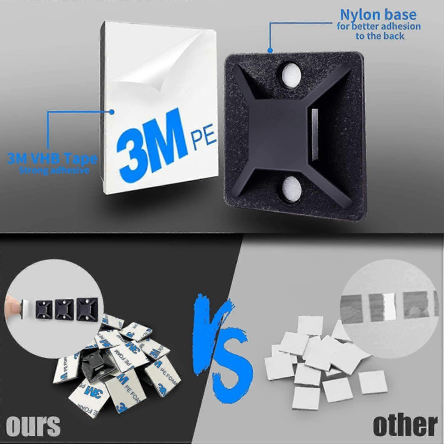 100 Pack Zip Tie Mount With Cable Ties,self Adhesive-backed Mounts For ...