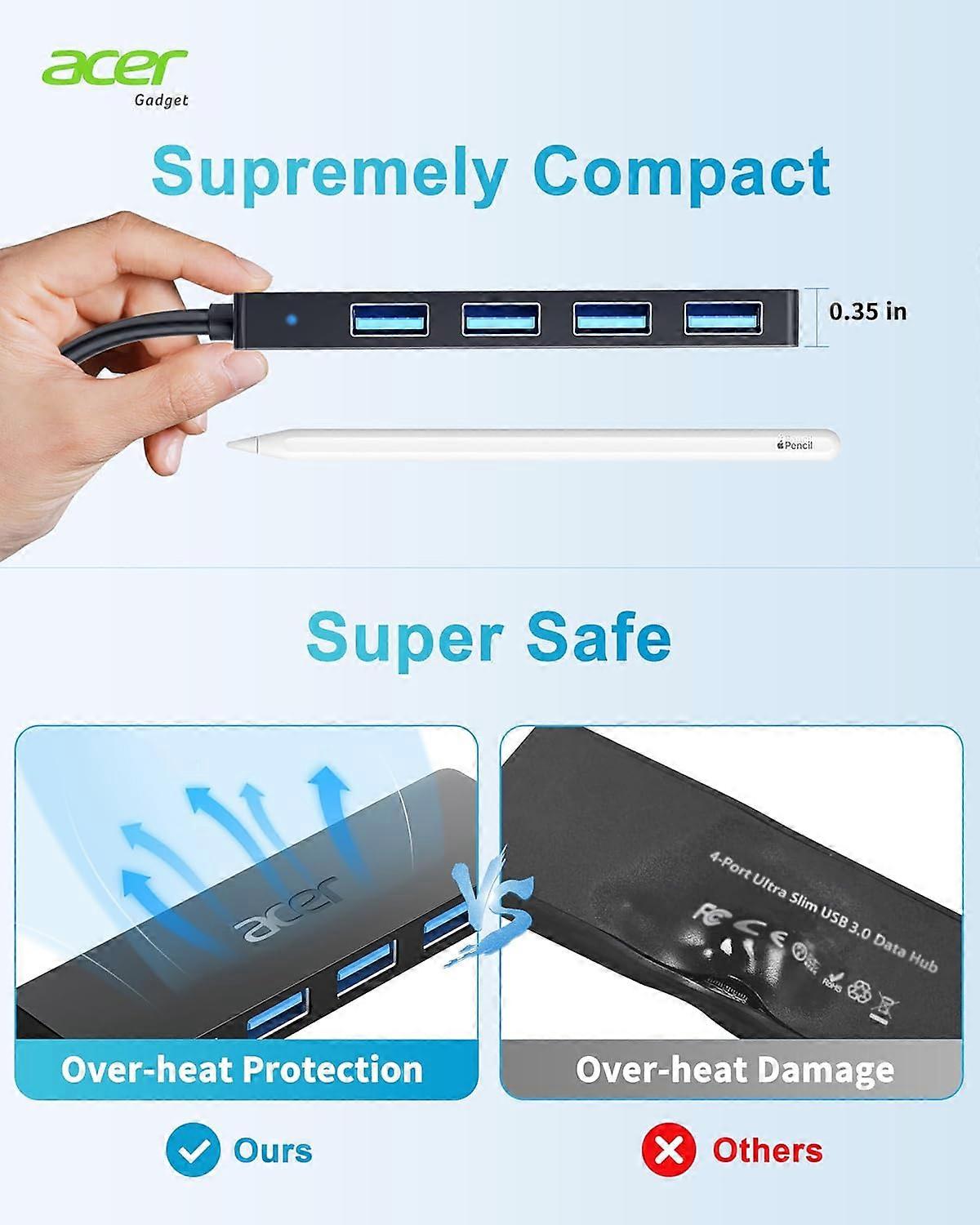 USB Hub, 4 Ports Multiple USB 3.0 Hub, USB Data Hub for Laptop with USB C Power Port, USB ...