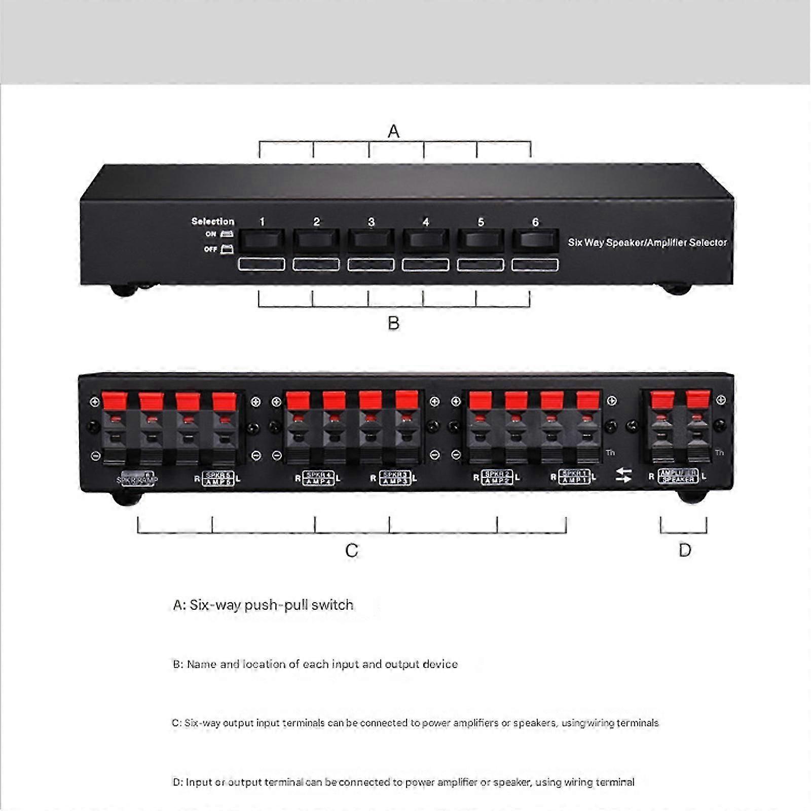 6-way Stereo Speaker Selector Switch Amplifier Selector Bidirectional ...