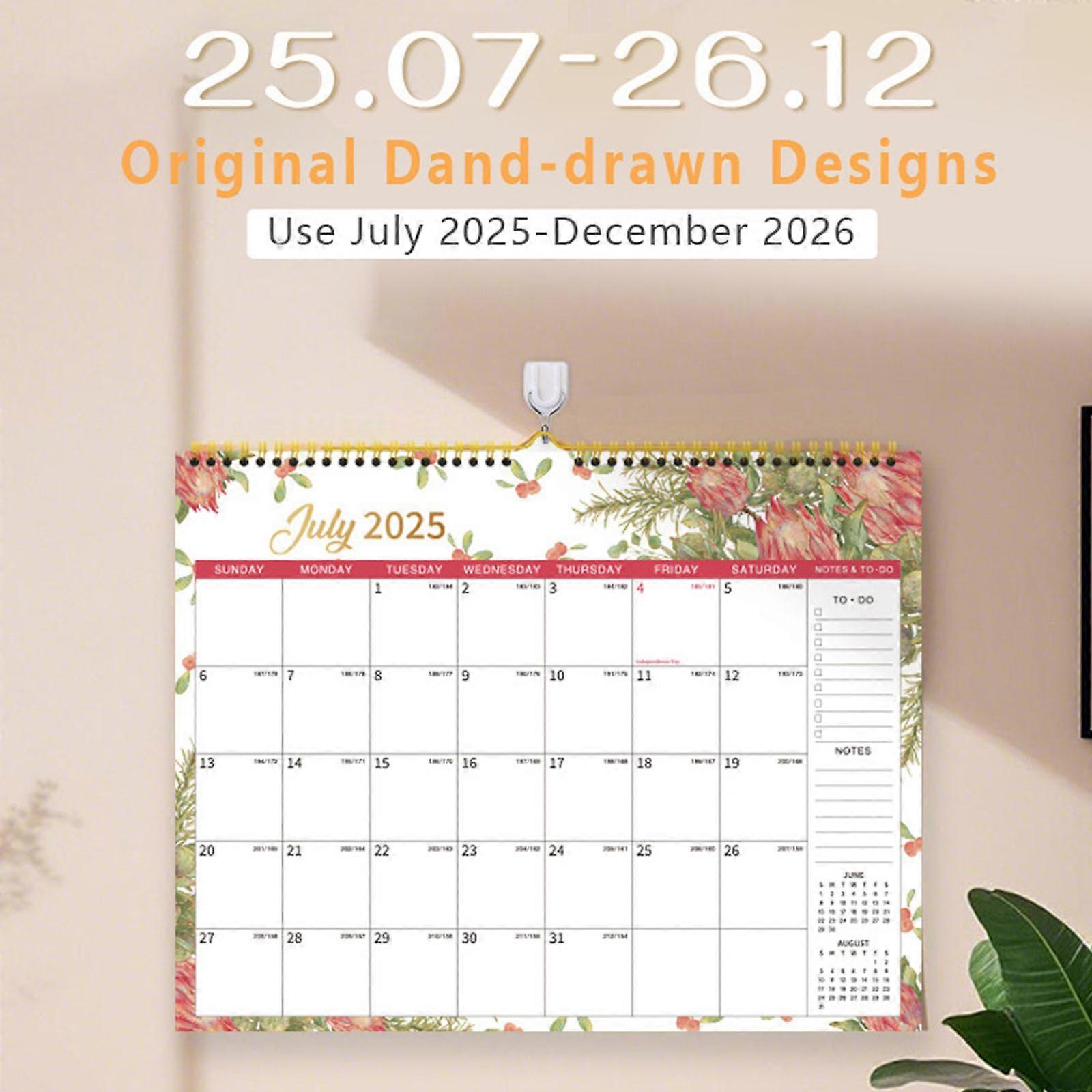 2025-2026 Wall Calendar Twin-Coil Binding Calendar 18 Month Calendar ...