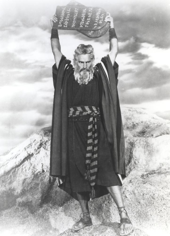 Charlton Heston Raising the Ten Commandments, wearing Red Dress with ...