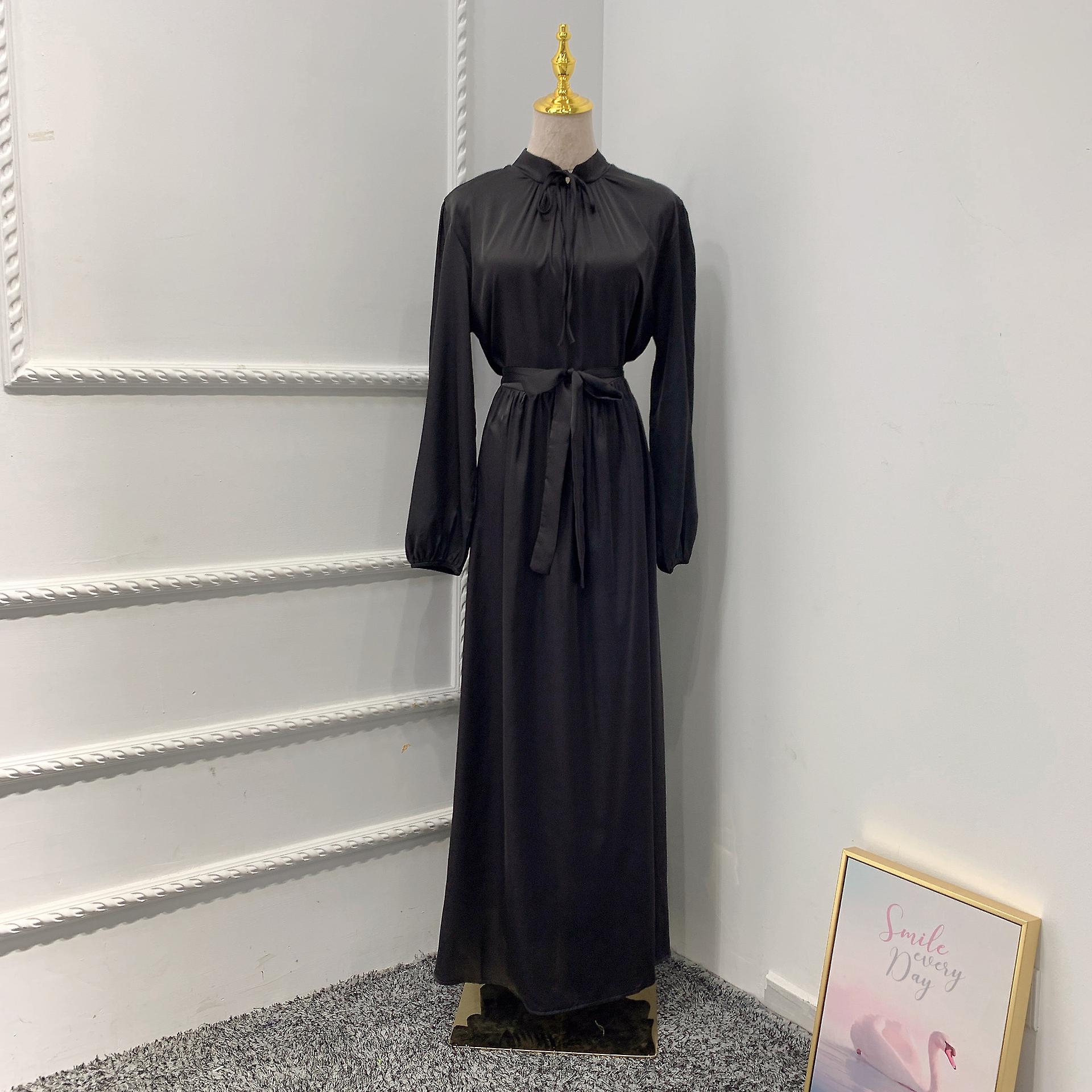 Elegant Satin Muslim Dress Women Hijab Abaya Caftan Marocain Long Robe Islamic Clothing Big ...