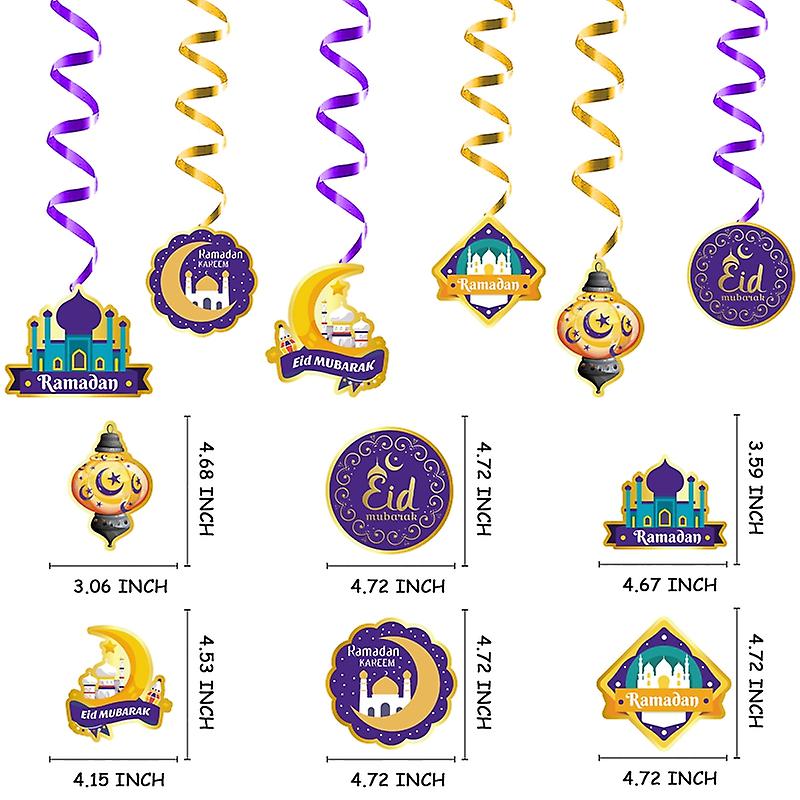 6pcs Eid Mubarak Spiral Banner Islamic Muslim Gold Swirl Eid Pendant ...