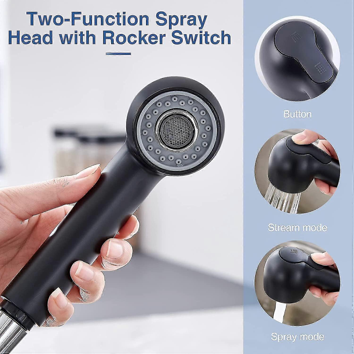 Retractable Black Faucet Sprayer Kitchen Sink Mixer Tap 2 Jets ...