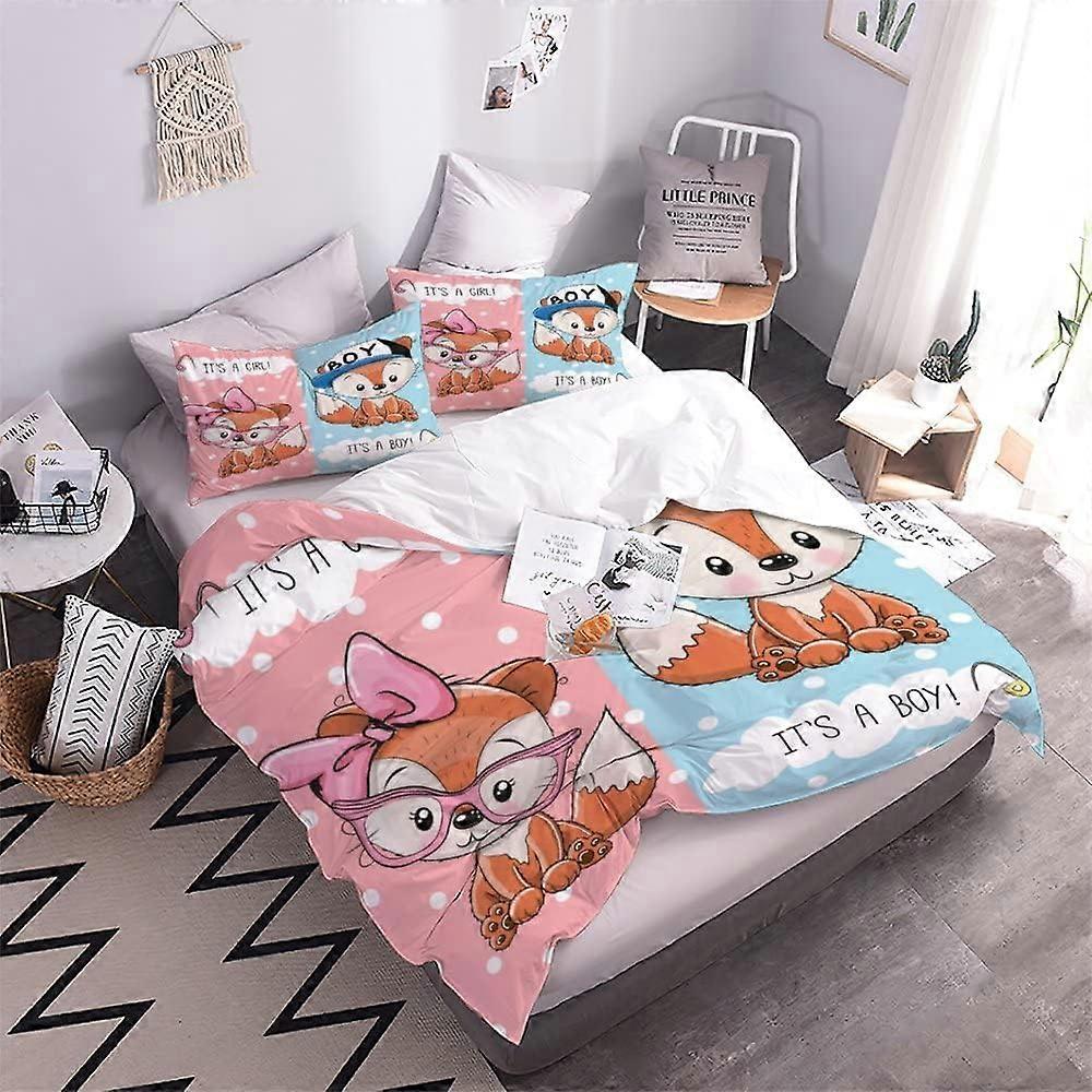 Children's Duvet Cover 3D Fox Print Girl Bedding Set 1 Person Greeting ...