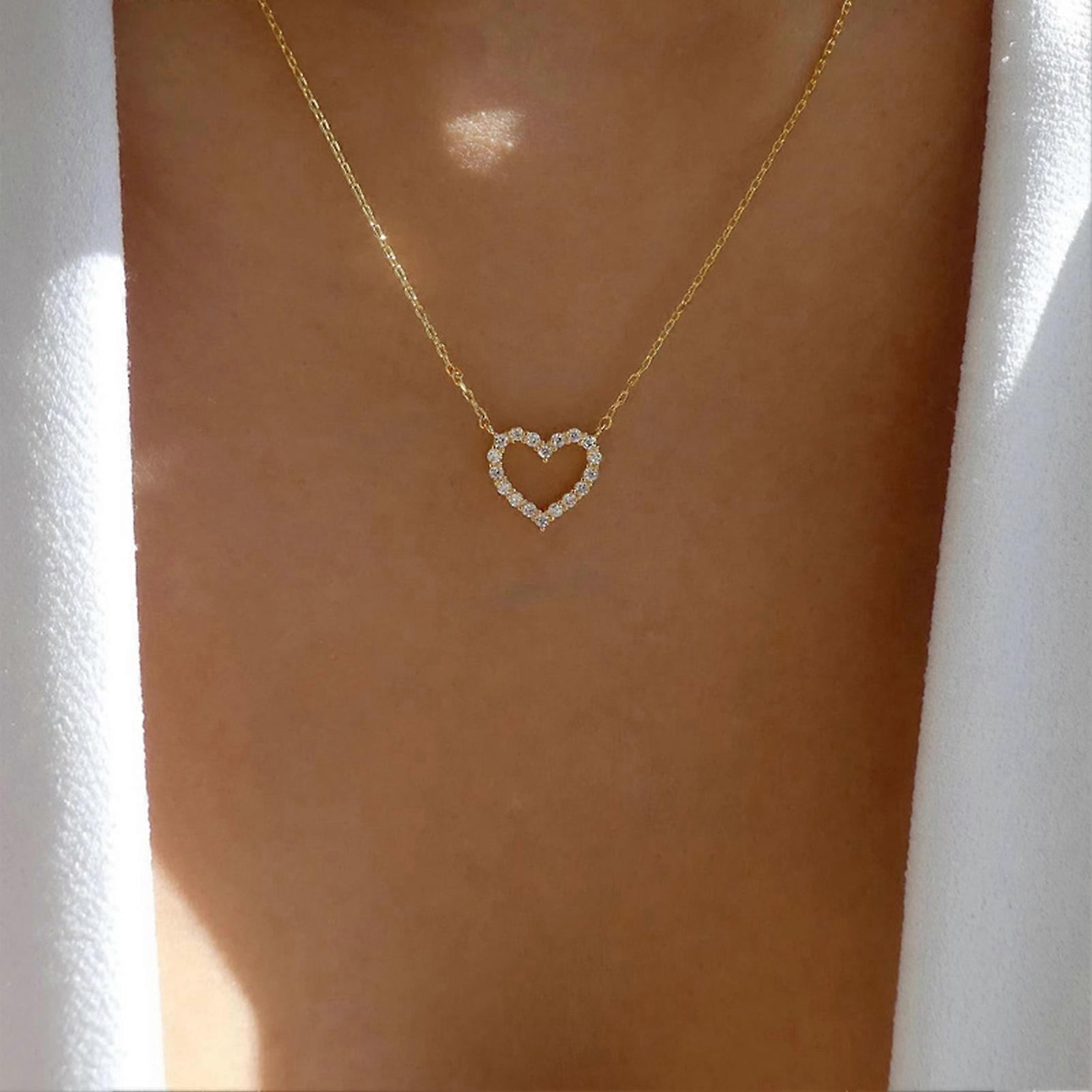 Hollowed Out Heart Diamond Necklace Color Retention Simple Accessory ...
